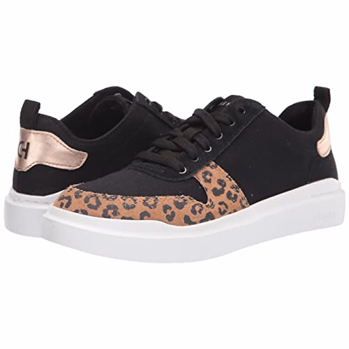 Cole Haan Women's Grandpro Rally Canvas Court Sneaker, Black/Printed Leopard/Rose Gold/Optic White Outsole, 6