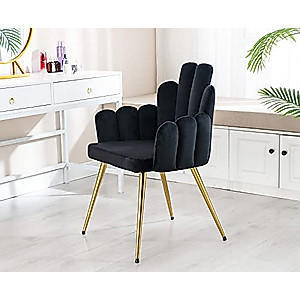 Lei Yu Shunzhi Modern Velvet Dining Chairs Set of 2 Upholstered Leisure Gold Legs Arm Chairs Guest Chairs Skin-Friendly Side Chairs Comfy Vanity Chair for Makeup Room/Bedroom/Living Room, Black, 2PCS