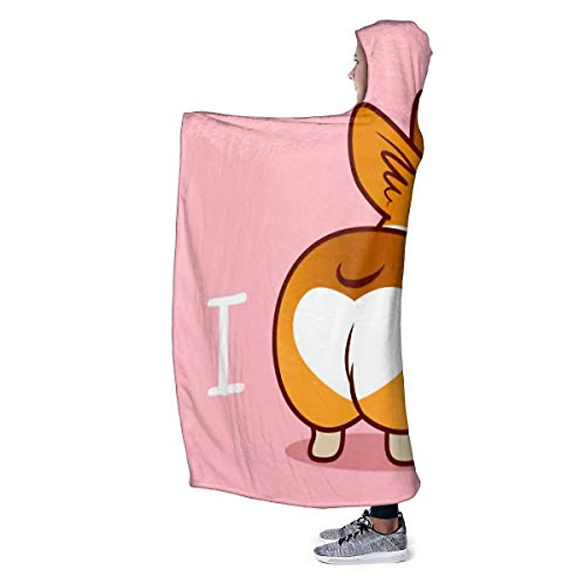 Cute Smiling Welsh Corgi Dog Hoodie Blanket Wearable Throw Blankets for Couch Blanket Hooded for Baby Kids Men Women