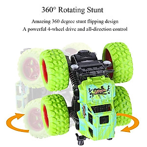 JAFATOY Toy Cars for Kids 1-5 Years Old Boys Girls, 2 Pack Monster Trucks Pull Back Car Toy Durable Big Wheels 360 Rotating Stunt Toy Truck Great Gift for Toddler Boys