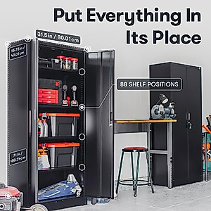 Metal Garage Storage Cabinet - 71-inch Tall Large Steel Utility Locker with Adjustable Shelves & Locking Doors - Garage Cabinets for Tool Storage and Ammo Locker - Black