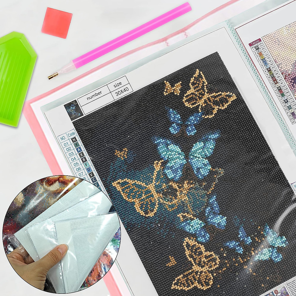 SKRYUIE A3 Diamond Painting Storage Book - 60 Diamond Painting Capacity, 30 Pages Protectors, 17.2x12.8 inches, Portfolio Folder for Diamond Painting Presentation and Organization - Pink