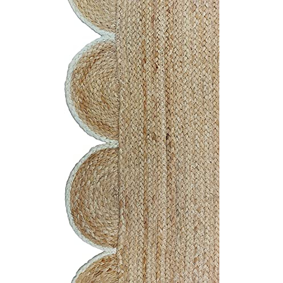 RAJPUTANA Rug Weaving Village Scalloped Natural Jute Area Rug, Hand Woven Classic Rug Kitchen Rugs, Rugs for Living & Bedroom (Off White, 2'6''x6')