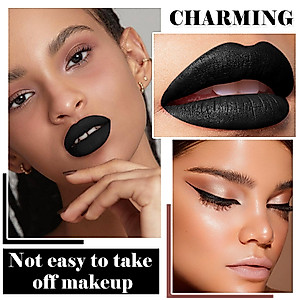 QIUFSSE Black Matte Lipstick and Lip Liner Pencil Set Black Liquid Lipstick Lip Gloss Set Smudge Proof Long-lasting Lip Stain Suitable for Halloween Goth Cosplay Makeup Black Lip Makeup