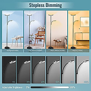 Floor Lamp,Upgraded 42W 3700LM Super Bright LED Torchiere Living Room Lamp with Adjustable Reading Light,Dimmable Modern Standing Lamp with Remote & Touch Control for Room Bedroom Office Floor Light