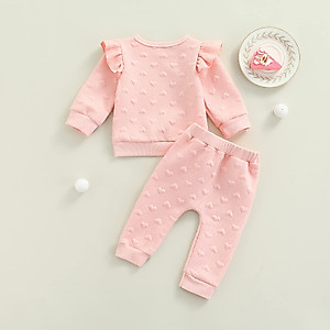 Newborn Baby Girl 2pcs Clothes Fall Winter Heart Sweatshirt Pullover Top and Bowknot Pants Valentine´s Day Outfits (Pink, 6-12 Months)