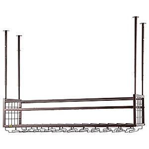 VEVOR Ceiling Wine Glass Rack, 46.9 x 11.8 inch Hanging Wine Glass Rack, 18.9-35.8 inch Height Adjustable Hanging Wine Rack Cabinet, Coppery Wall-Mounted Wine Glass Rack Perfect for Bar Cafe Kitchen