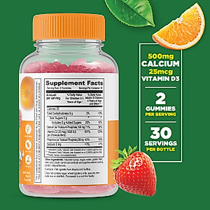 Lifeable Calcium 500 mg with Vitamin D3 1000 IU Gummies for Kids - Natural Flavor Vitamin Supplements - Gluten Free GMO-Free Chewable - for Bone, Groth, Teeth - for Children - 60 Gummies