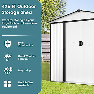 Crownland 4X6 FT Patio Garden Storage Shed Steel Outdoor Garden Shed Tool House with Ventilation & Sliding Door (Cool White)