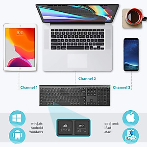 iClever Bluetooth Keyboard, DK03 Wireless Keyboard Multi-Device Keyboard, Dual Mode (Bluetooth 4.2 + 2.4G) Ultra Slim Full Size Keyboard for Mac, iPad, Apple, Connect Up to 3 Devices (Black)
