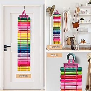 TDIFFUN Vinyl Organizer Storage with 48 Compartments, Hanging Vinyl Roll Holder Rack Wall Mount/Over The Door, Vinyl Carrying Holder Bag Gift Wrap Organizer for Craft (Pink)