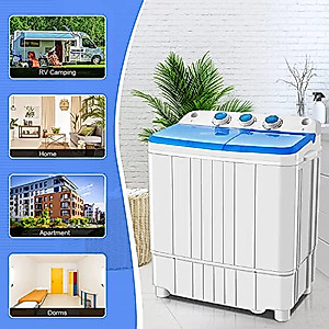 Nictemaw Washing Machine 16lbs Portalbe Washer and Dryer Combo 2-in-1 Compact Twin Tub Laundry Washer with Built-in Drain Pump 11lbs Washer and 5lbs Dryer Semi-automatic for Dorms, Apartments, RVs