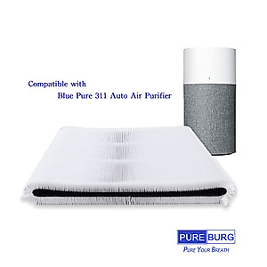 PUREBURG Replacement Filter Compatible with BLUEAIR Blue Pure 311 Auto Air Purifier,2-Pack H13 HEPA Activated Carbon 2-in-1 Air Clean Dust VOCs Odor