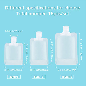 NUTAKI 15pack Portable Travel Fluid Makeup Packing Bag with Labels Refillable Travel Pouches-Sub Bags for Travel Tsa Approved Leakproof Toiletries Containers