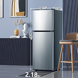 Fox Shack 5 Cu Ft Fridge, Refrigerator with Freezer, 2 Doors Apartment Size Fridge, Energy-efficient, 5 Settings Temperature Adjustable, for Kitchen, Office, Dorm