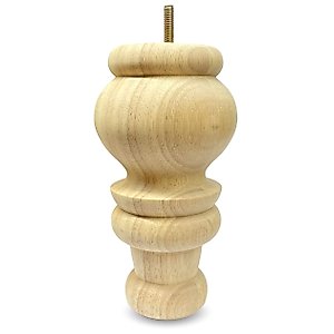 7" Unfinished Raw Wood Turned Round Furniture Legs - Set of 4