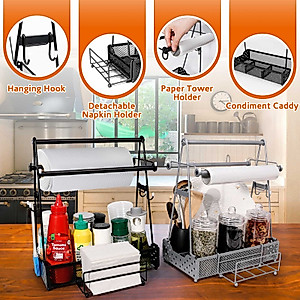 LAPACKER Grill Utensil Caddy, BBQ Silverware Caddy with Paper Tower Holder, Picnic Condiment Caddy Utensil Cutlery Holder for Out Grilling, Camping Accessories Organizer for Rv and Patio