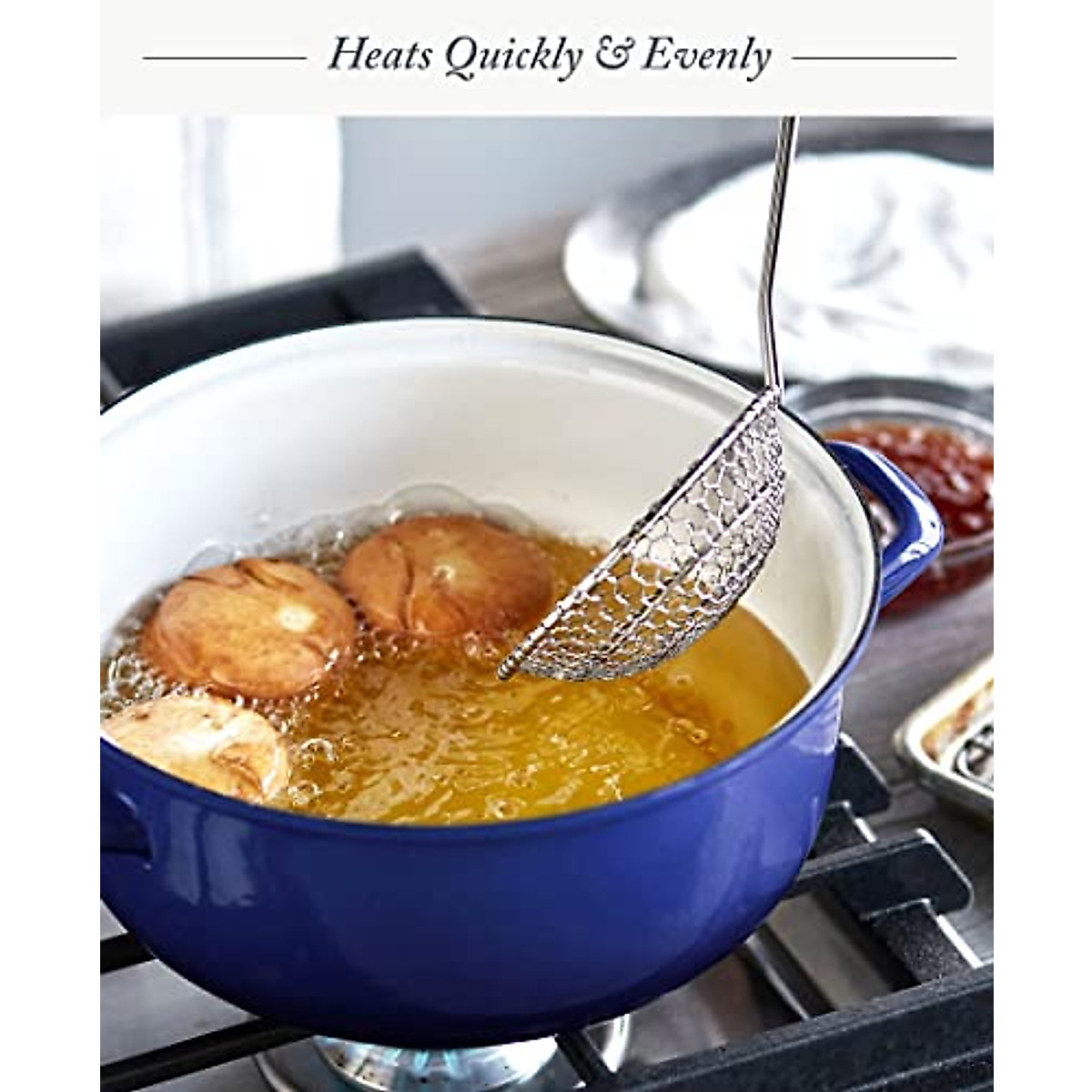 Merten & Storck European Crafted Enameled Iron, Round 7QT Dutch Oven Casserole with Lid, Cobalt Blue