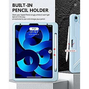 MoKo Case Fit iPad Air 5th/4th Generation 10.9 2022/2020, [Support Touch ID] [Built-in Screen Protector] Full-Body Shockproof Case Smart Shell Stand Cover with Auto Sleep/Wake & Pencil Holder,Sky Blue