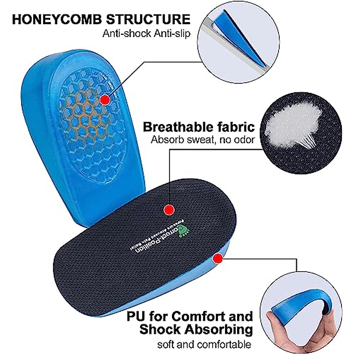 Correct-Position Height Increase Insoles, Heel Cushion Inserts, Heel Lift Inserts for Leg Length Discrepancies (Blue, 1.8" Height)
