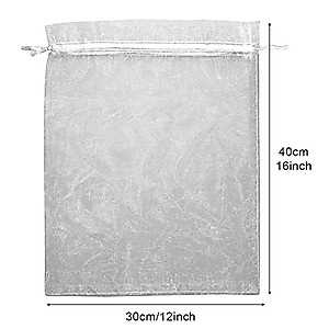 SUNGULF 12x16 Inches Drawstring Organza Bags Sheer Large Pouches Wedding Favor Party Christmas Gift Bag (White, 50 Packs)