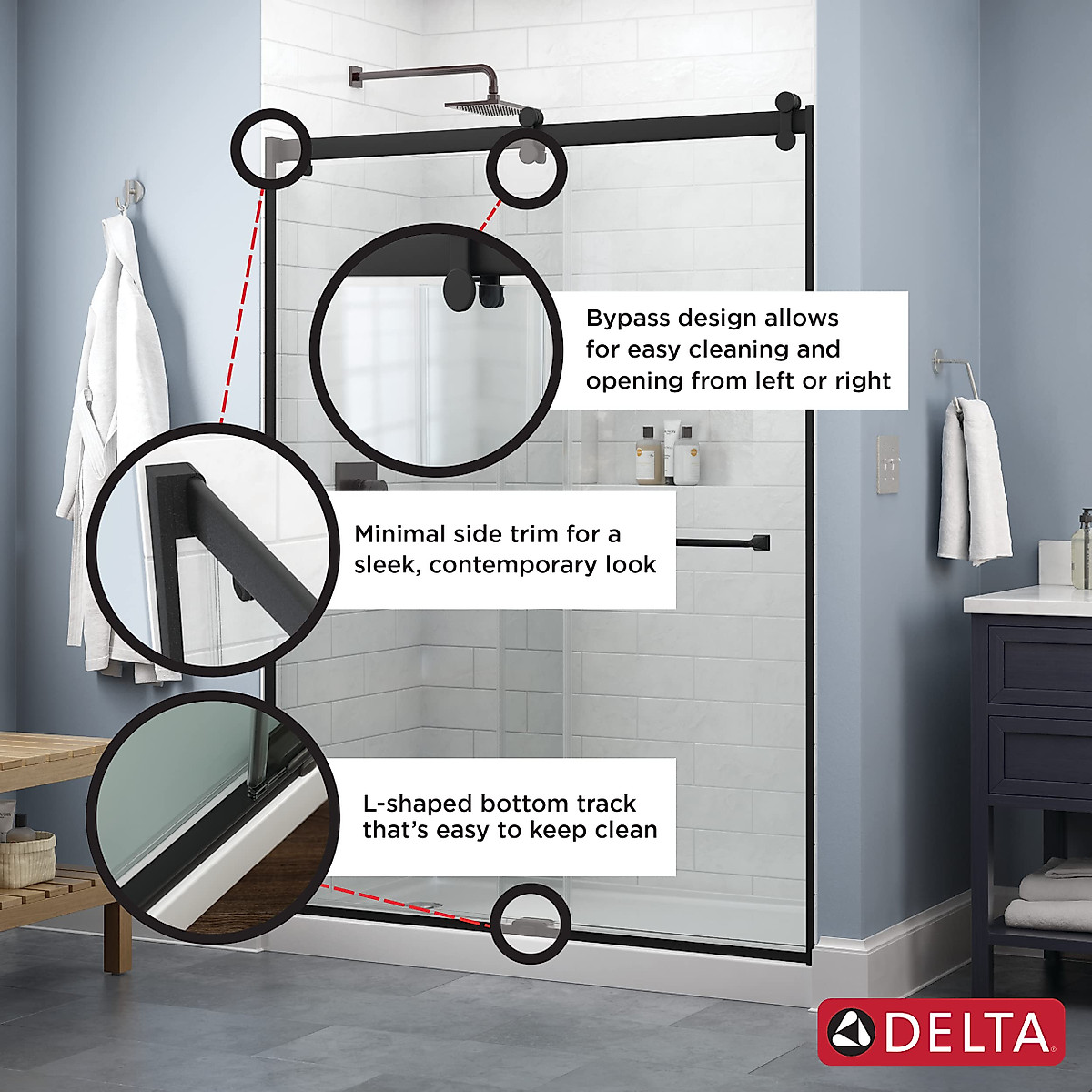Delta Shower Doors SD3927434 Classic Semi-Frameless Contemporary Sliding Bathtub 60" x58-3/4, Nickel Track