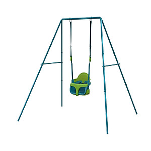 TP Toys, 3-in-1 Toddler Swing Set | Small to Tall | Indoor Baby Swing with Fabric Baby Seat to Outdoor Toddler Swing with Classic Kids Swing Seat | Sturdy Metal Swing Stand | 6 Month+