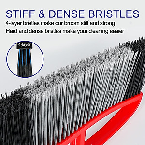 Outdoor Broom, 15.7'' Wide Heavy Duty Broom with Long Handle, Angle Broom with Stiff Bristles, Sweeping Broom for Sweeping Patio, Garden, Garage, Yard, Heavy Duty Broom (red)