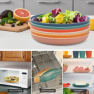 Phyllia Set of 6 Wheat Straw Plates, 9 Inch Unbreakable Deep Dinner Plates, Microwave and Dishwasher Safe Plastic Plates Reusable, Lightweight Plates for Kitchen Camping, Picnic, Party, Dorm