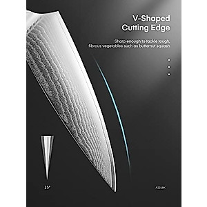 Knipan Knife Set with Block, Damascus Steel Kitchen Knives 7 Piece, Ultra Sharp AUS-10 Japanese Steel Knife Block Sets with Full Tang Handle, Black