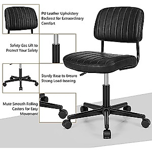 Giantex Leather Office Chair, Armless Low-Back Computer Desk Chair, Retro Swivel Rolling Task Chair Height Adjustable PU Leisure Office Chair for Kids Teens Adults (2, Black)