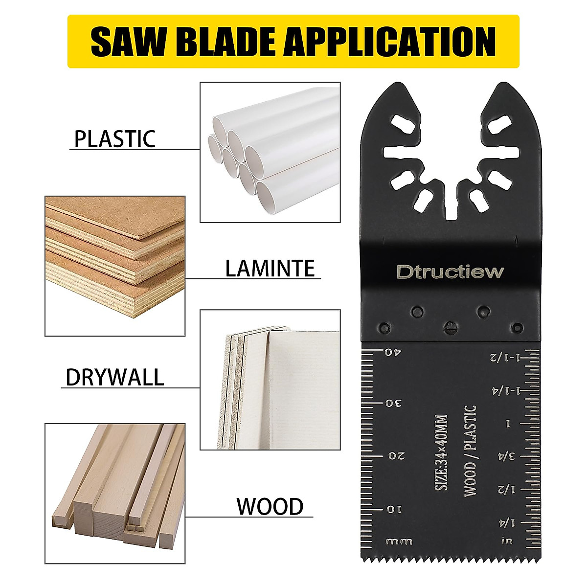 DTRUCTIEW Oscillating Saw Blades, Quick Release Multi Tool Blades Kits Universal Oscillating Tool Blades Compatible with Dewalt, Ryobi, Makita, Bosch, Craftsman (100 Pieces)