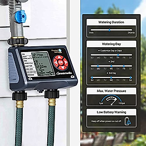 DEWENWILS Sprinkler Timer 2 Zone, Water Hose Garden Irrigation Timer with 4 Programmable Procedure and Low Battery Warning, Repeat Watering over Period, Faucet Controller with Rain Delay Mode for Lawn