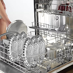 DEAYOU 8 Pack Stainless Steel Round Plates, 12" Large Dinner Plate for Eating, Kids, Stainless Steel Charger Plate, Vintage Feeding Serving Camping Plate Dish for Fruit, BBQ, Flower Pattern