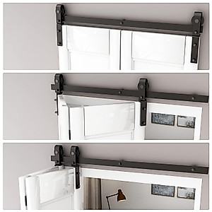 BONIKLUBA 40" Bi-Folding Sliding Barn Door Hardware Track Kit,Smoothly&Quietly,Side Mounted Black Roller,Easy Install,Door Not Included [Fit Double 18" Bifold Doors]