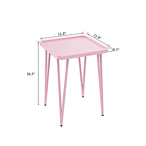 Palama Square Side Table, Small Side Table for Small Spaces, Small Metal End Table, Easy Assembly Pink Bedside Table, Small Table Outoor, Single Plant Stand Indoor