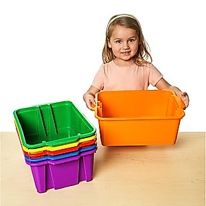 Really Good Stuff Stackable Plastic Book and Organizer Bins for Classroom or Home Use – Sturdy, Colored Plastic Baskets (Set of 12),Green
