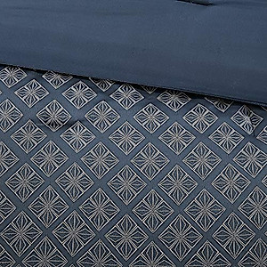 Madison Park Biloxi Duvet Cover - Navy, Geometric Duvet Cover Set – 6 Piece – Ultra Soft Microfiber Light Weight Bed Comforter Covers, King/Cal King(104"x92") (MP12-3737)