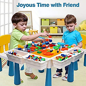 arscniek Toddlers Activity Table 7 in 1 Kids Activity Table and Chair Set with 152Pcs Large Marble Run Building Blocks, Sand/Water Table, Kids Learning Play Table Toys for Girls Boys Toddler Age 3-7