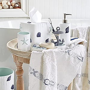 Destinations Sea Shell Waste Basket Trash Can for Bathroom Bath Accessory Coastal Theme Nautical Beach House Ocean, Blue