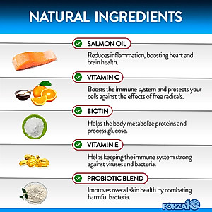 Forza10 Dog Skin and Coat Supplement with Omega 3 Fish Oil Dogs, Provides Dog Allergy Relief, Salmon Flavor Dog Vitamins & Supplements for Itchy Skin Relief, Dog Allergy Chews with Probiotics, 90 Ct.