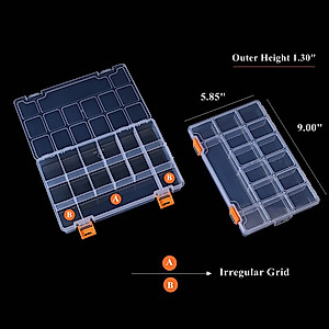 BangQiao 6 Pack Fixed 15 Grids Clear Plastic Storage Box, Transparent Organizer Container Case for Small Parts, Bead, Button, Jewelry, Diamond, Craft Supplies, Sewing Kit, DIY Accessories