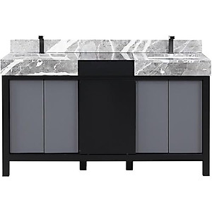 Lexora Home Zilara 60" Double Marble Top Bathroom Vanity with Gun Metal Faucet