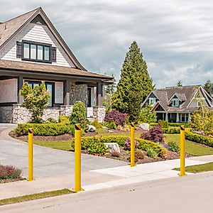 4 Packs 48 Inch Height Bollard Post, Iron Steel Safety Bollard Parking Barrier for Parking Lot, Yellow Driveway Security Bollards for Traffic Control, Parking&Traffic-Sensitive Area