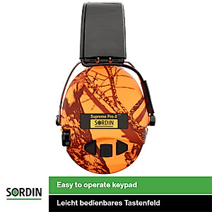 Sordin Supreme Pro-X LED Ear Defenders for Hunting & Shooting - Active & Electronic - Leather Band - Orange Ear Muffs