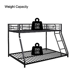 HAUSHECK Bunk Bed Twin Over Full Size, Heavy Duty Metal Bunk Beds with Ladder and Safety Guardrail, Floor Bed Frame for 2 or 3 Kids, Teens & Adults, No Box Spring Needed, Noise Free, Space Saving