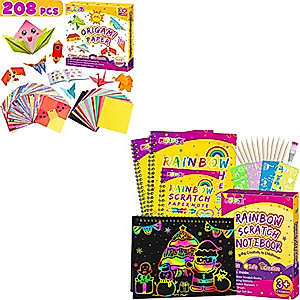 pigipigi Art Craft Gift for Kids - Upgraded Rainbow Scratch Paper Notebook Black Magic Color Drawing Supplies Toy Set for 3-12 Year Old Boys Girls Birthday Party Favor Christmas Easter Activity
