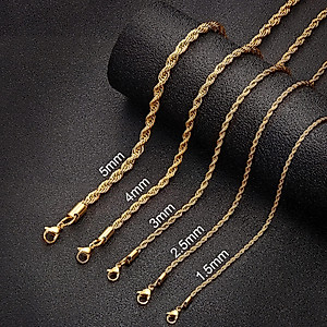 Monily Gold Plated Chain Necklace for Women 1.5MM 18 Inches Stainless Steel Twist Rope Chain for Women