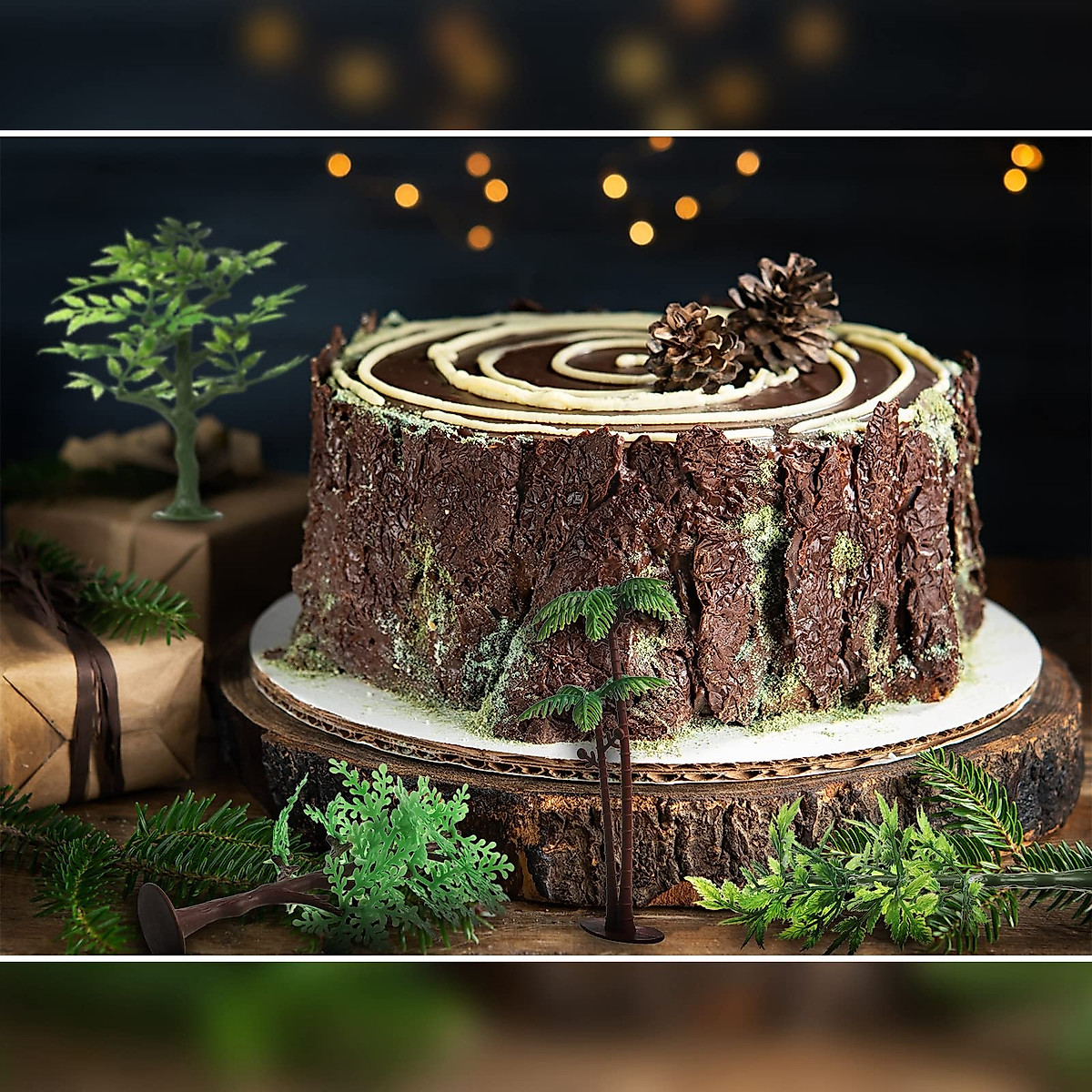 24 Pcs Mini Toy Jungle Trees Plastic Model Coconut Trees Figurines with Base Cake Decoration Rainforest Diorama Supplies Scenery Architecture Trees for Craft, Building, Scenery Landscape, 4 Styles