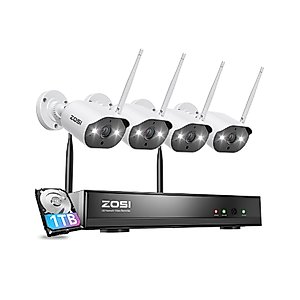ZOSI 2K WiFi Security Camera System,4Pcs 3MP Plug-in WiFi Cameras,Color Night Vision,Motion Detection,2K 8CH Home NVR with 1TB HDD for 24/7 Recording